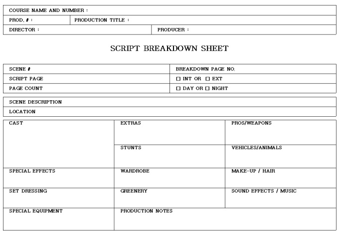 SCRIPT BREAKDOWN SHEET 1 | 비즈폼 - 샘플,양식 다운로드