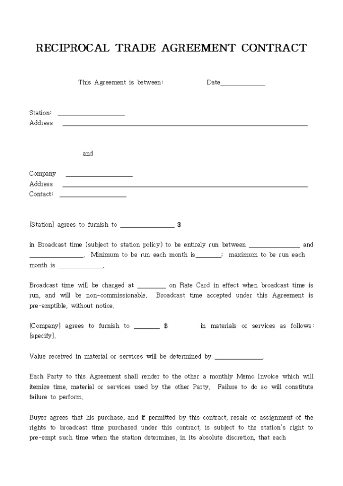 RECIPROCAL TRADE AGREEMENT CONTRACT | 비즈폼 - 샘플,양식 다운로드